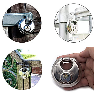 Stainless Steel Discus Keyed Padlock with 2 Keys Heavy Duty Rustproof Disc Locks with Hardened Steel Shackle for Indoor Outdoor Security, Storage Unit, Trailers, Tool Box, Gate, Shed, Fence (1 Pack)