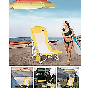 Nice C Beach Chair with Umbrella and Cooler + Low Beach Chair 2 Pack Orange