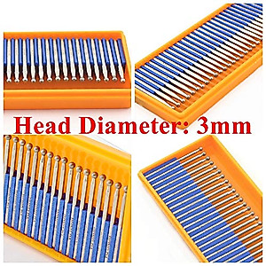JINGLING Diamond Grinding Bits 3 mm Spherical Head with 1/8 Inch Shank Rotary Tools for Dremel Accessories Pack of 30Pcs