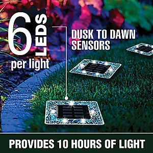 Bell+Howell Disk Lights Solar Ground Lights Mosaic Wireless Auto On/Off Solar Pathway Garden Outdoor Lighting with 6 LED Bulbs for Lawn, Patio, Garden, Yard, Pathways Waterproof, 4 Pack - Blue