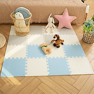 Baby Play Mat Puzzle Exercise PlayMat Foam Flooring Tiles Interlocking Floor Mats for Baby Non-Toxic Soft Waterproof and Thick(0.4" Thickness) Designed for Babies Toddlers Flooring Protector-46”×46”