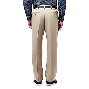 Haggar mens Cool 18 Stria Hidden Expandable Waistband Plain Front casual pants, British Khaki, 38W x 30L US