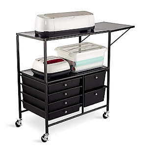 Simply Tidy Essex Black Drawers & Rolling Cart with Tray and Extendable Table Multi-Functional Storage Cart for Art & Craft Supplies - 1 Pack