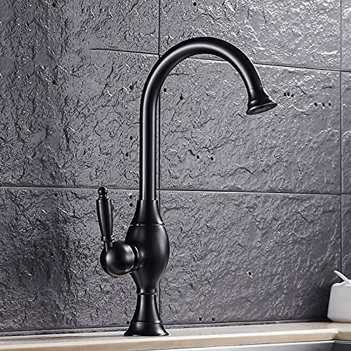 Kitchen Faucet Single Handle 360° Rotation Kitchen Sink Faucet Deck Mounted Hot and Cold Water Kitchen Faucets Brass Black Commercial Kitchen Sink Taps Heavy Duty