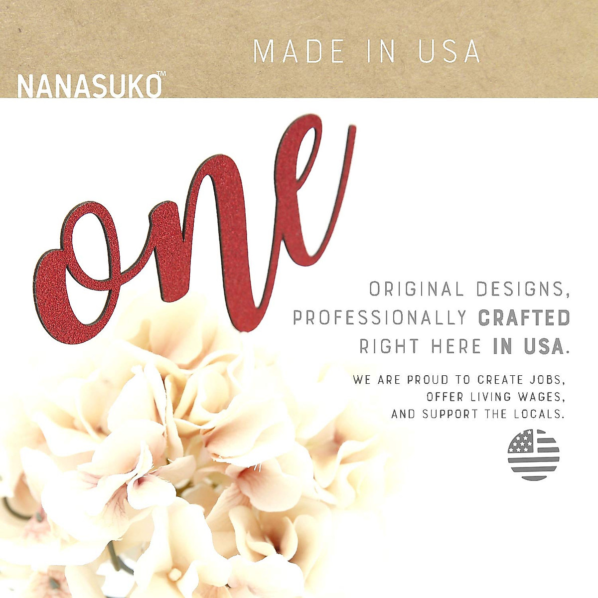 NANASUKO 1st Birthday Cake Topper - one - Double Sided Red Glitter - Premium Quality Made in USA