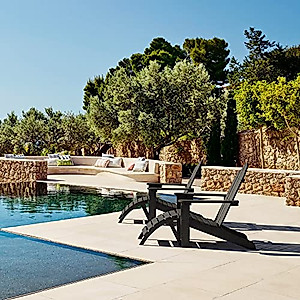 LUE BONA Adirondack Chairs Set of 4, Black Poly Adirondack Chairs with Cup Holder, 300LBS Modern Adirondack Chair Weather Resistant, Outdoor Patio Chair for Fire Pit, Patio, Law, Balcony, Backyard