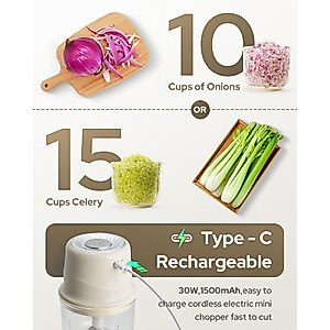 Garlic Chopper, IMC-3001E Electric Mini Chopper With 300 ml Glass Bowl & Triple-layer Blade, Portable Veggie Chopper With Type-C Charging Cable to Cutting Onions, Peppers, for Home, Camping, Travel