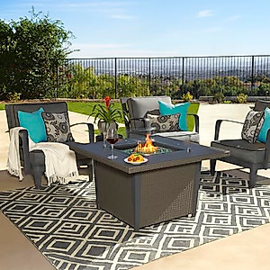 Kinger Home Ethan Rattan 42-Inch Outdoor Patio Propane Gas Fire Pit Table, CSA Certified 50,000 BTU Firepit, Grey Aluminum Frame