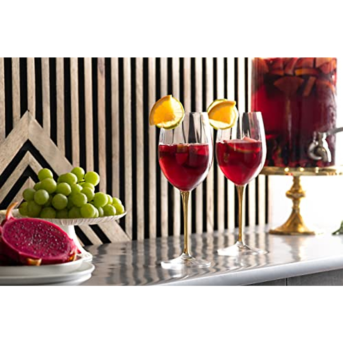 Barski Goblet - Red Wine Glass - Crystal Glass - Water Glass - Shiny Gold Stem - Stemmed Glasses - Set of 6 Goblets - 18 oz Made in Europe