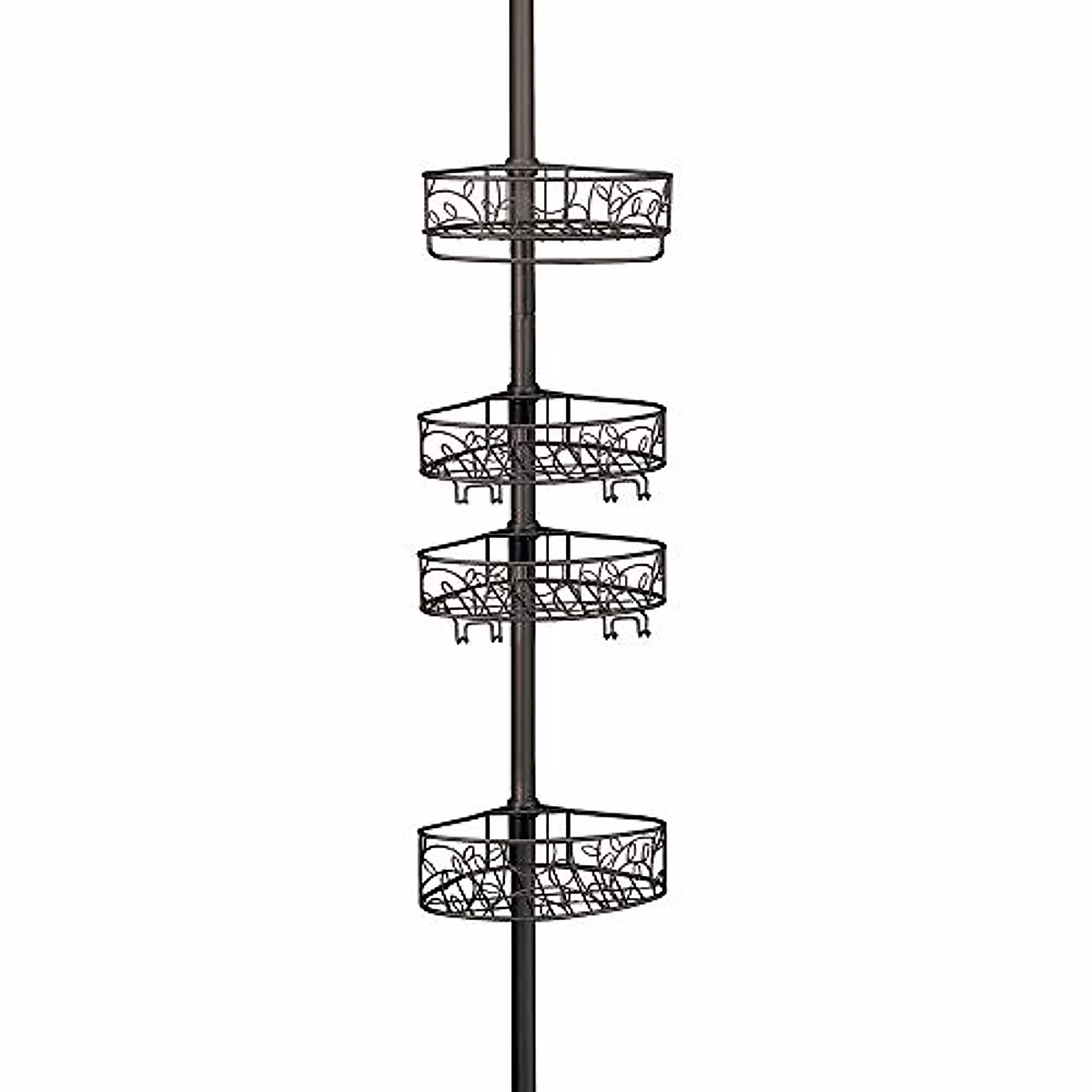 iDesign Twigz Metal Wire Rod Corner Shower, Adjustable 5'-9' Pole and Baskets for Shampoo, Conditioner, Soap with Hooks for Razors, Towels, Tension Caddy