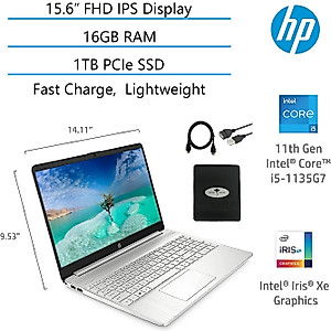 HP 15.6 FHD Laptop IPS Flagship Computer, Intel 4 Core i5-1135G7(Up to 4.2GHz, Beat i7-1060G7), 8GB RAM, 512GB PCIe SSD, Iris Xe Graphics, WiFi, Bluetooth, Win11, w/GM Accessories, Silver
