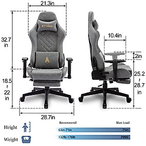 symino Gaming Chair Ergonomic Office Chair Racing Style Computer Chair with 3D Armrest, Vintage Style PU Leather PC Chair with Footrest (Grey)