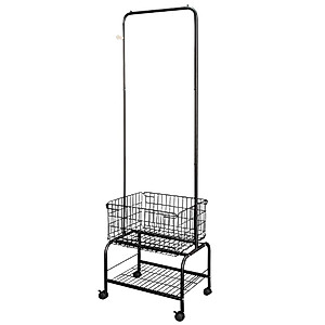 Rolling luandry basket with hanger for garments storage, easy moved with wheels have brake, Laundry basket, white and black，rolling basket (BLACK)