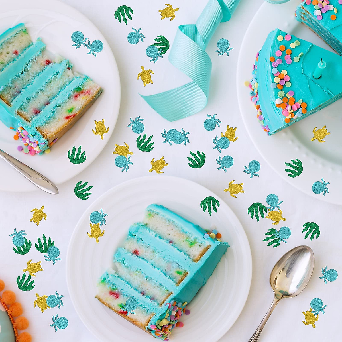 Ocean World Sea Animals Confetti Glitter, Birthday, Wedding Scatter Confetti, Under the Sea Octopus Turtle Seaweed Table Decorations Confetti, 120pcs