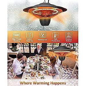 WLL-DP Electric Patio Heater, Ceiling Hanging Space Heater, Freestanding Silent Heater, 3 Power Settings, for Indoor Outdoor Yard Garden, 2000W