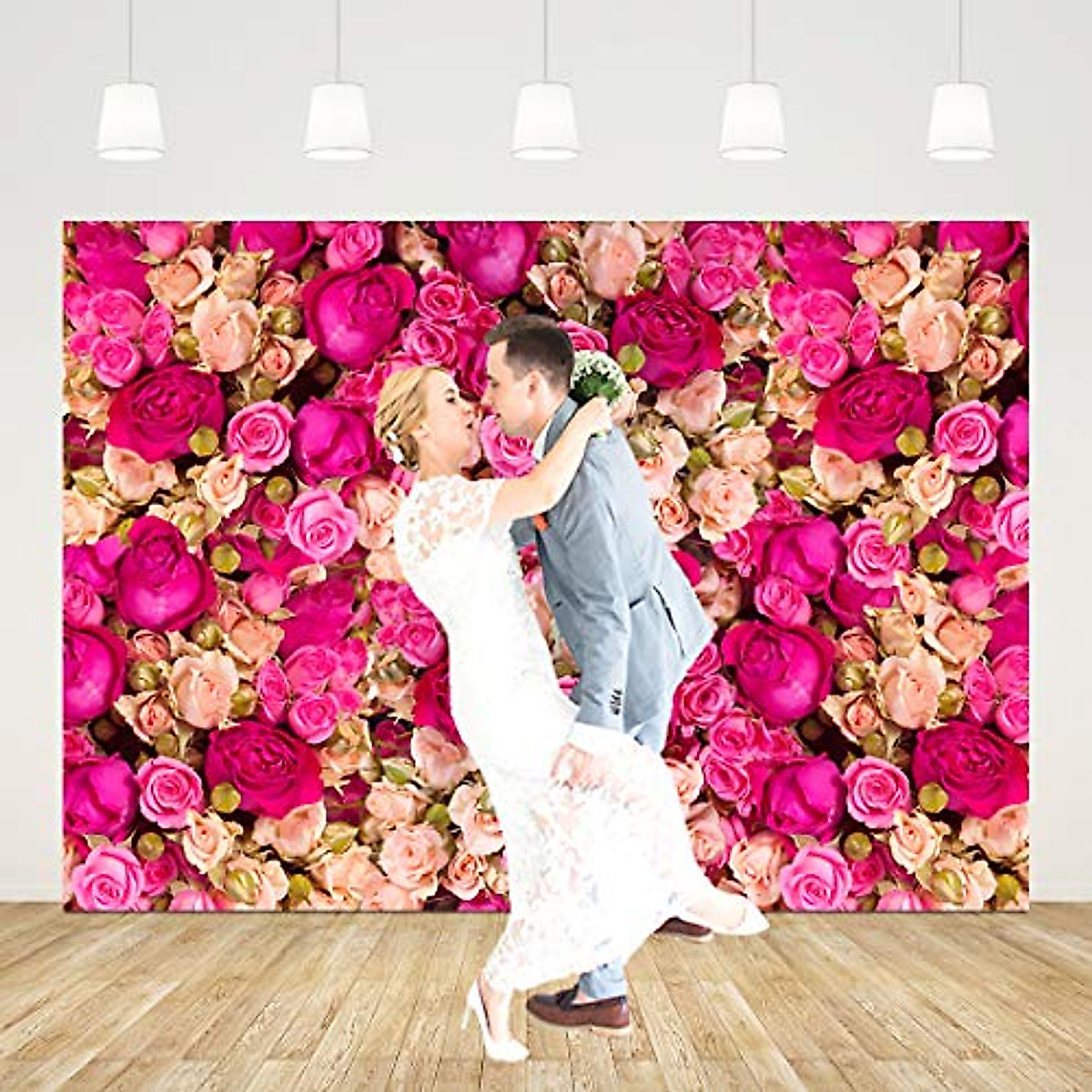Ticuenicoa 7x5ft Pink Red Rose Flowers Photography Backdrop Valentine's Day Photo Background Baby Shower Wedding Happy Birthday Decoration Mother's Day Backdrop Blossoms Roses Photo Booth Props