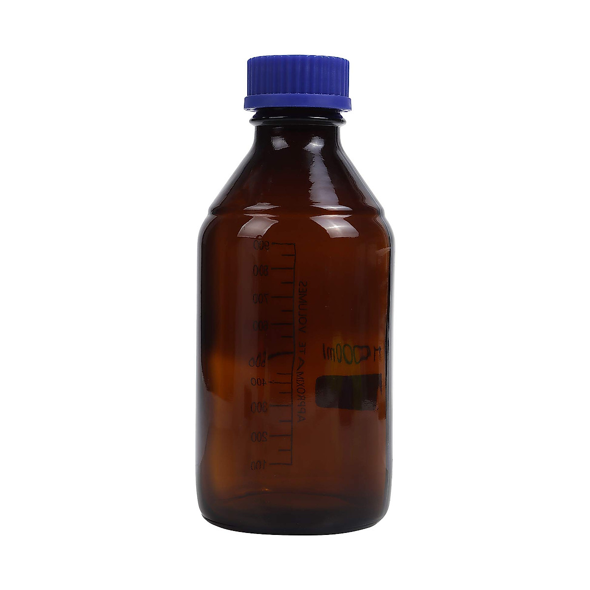 Moonetto 4 Pack 1000ml Amber Glass Graduated Round Lab Reagent Media/Storage Bottle With GL45 Blue Screw Cap