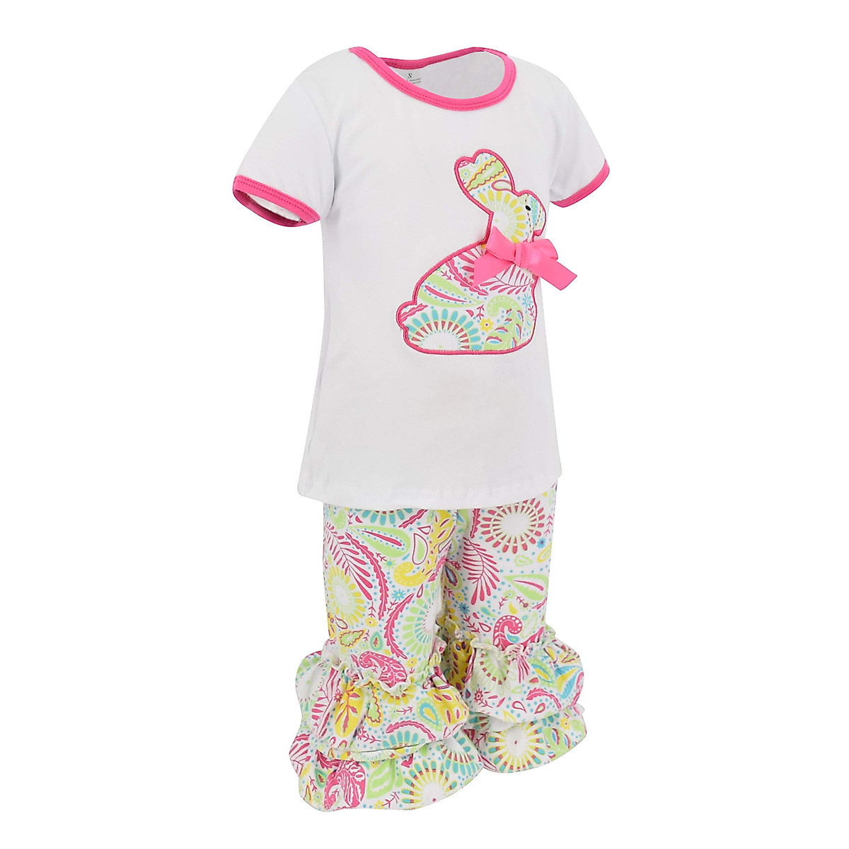Unique Baby Girls Paisley Easter Bunny Easter Outfit (7/XXL, Pink)