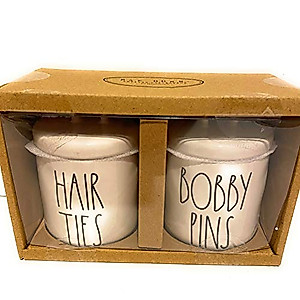 Rae Dunn HAIR TIES - BOBBY PINS Holders Set - White - Ceramic