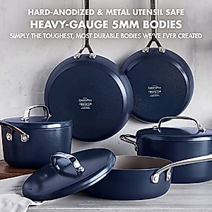 GreenPan GP5 Hard Anodized Healthy Ceramic Nonstick 14 Piece Cookware Pots and Pans Set,Heavy Gauge Scratch Resistant,Stay-Flat Surface, Induction, Mirror Finish Handle,Oven Safe,PFAS-Free, Blue