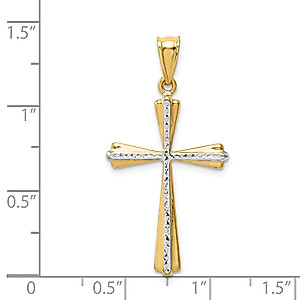 14k Yellow and White Gold Two Tone Diamond-Cut Cross Pendant Charm - 30mm x 19mm