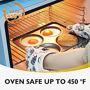 HONGBAKE Large Muffin Top Pan Set of 2, 4 Cup Nonstick Hamburger Bun Baking Pan, Jumbo Whoopie Pie Pan for Egg Sandwich, Cornbread, Layer Cake