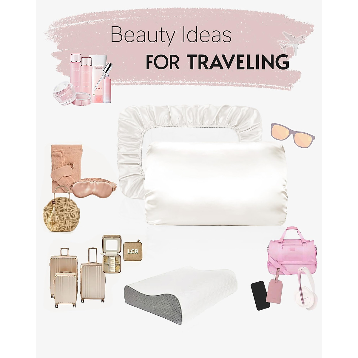 Yanideer Satin Pillowcase for Hair & Skin Travel Elastic Band Cooling Satin Pillowcases - Satin Pillow Case Cover Pillow Cases Standard Size Queen, White