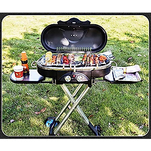 TONPOP Integrated Portable Trolley BBQ Grill Outdoor Camping Barbecue Grill Gas Stove Kebab Grill Camping Grill