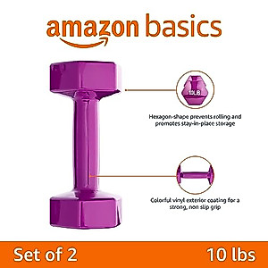 Amazon Basics Vinyl Coated Dumbbell Hand Weights, 10 Pounds, Pair, Purple