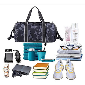 mezhsa Kids Overnight Duffle Bag Girls Boys Sports Gym Bag with Shoe Compartment Wet Pocket Camouflage travel bag(Grey)