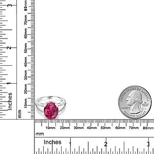 Gem Stone King 925 Sterling Silver Red Created Ruby Ring For Women (5.48 Cttw, Oval 12X10MM, Gemstone July Birthstone, Available In Size 5, 6, 7, 8, 9)
