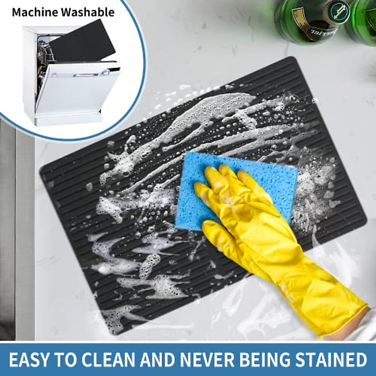 Bligli Silicone Sink Saddle, Large and Durable Sink Divider Mat with No Suction Cups, Kitchen Divided Sink Protector Mat for Glassware Dishes, Easy to Clean and No Smell, 11.8" x 18" (Black)