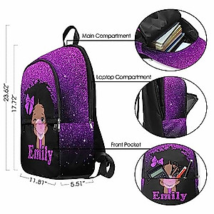 InterestPrint Personalized African American Afro Princess Bubble with Red Light Backpacks for Girls Backpack Kids School Book Bags Travel Laptop Daypack, Multi-Pocket