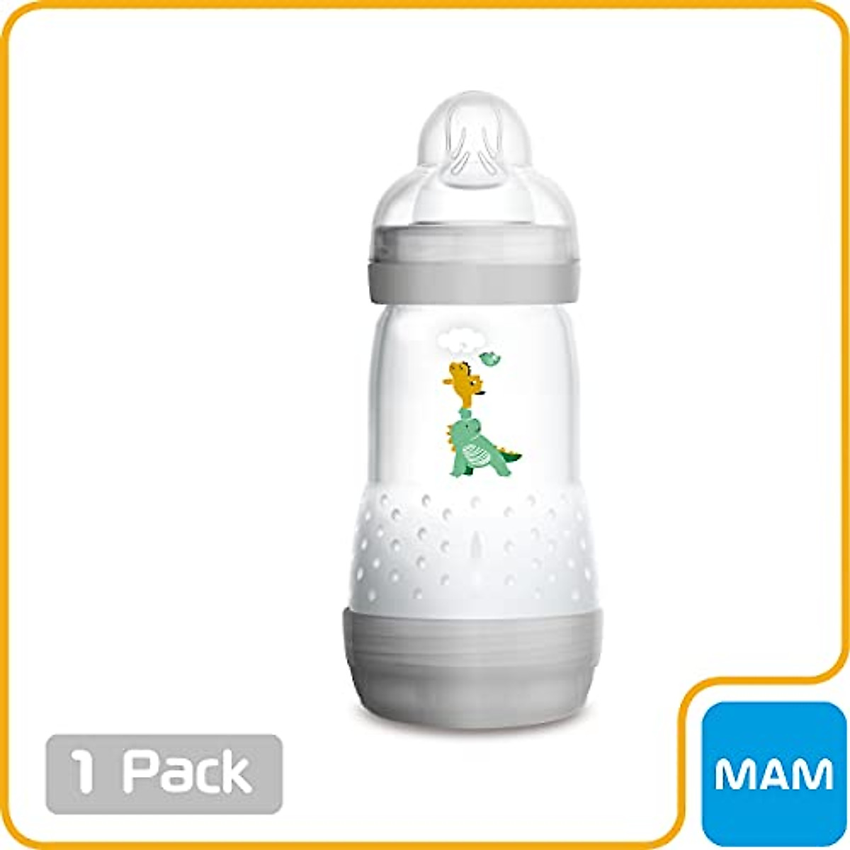 MAM Easy Start Anti-Colic Bottle, 9 Ounce (1-Count), Baby Essentials, Medium Flow Bottles with Silicone Nipple, Unisex Baby Bottles, Designs May Vary