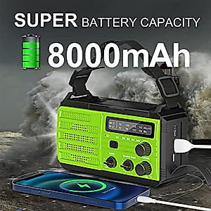 【2023 Newest】8000mAh Emergency Hand Crank Radio,AMFM NOAA Weather Alert Radio,Survival Solar Powered Radio with Super Bright Flashlight,Phone Charger,SOS Alarm,Compass for Hurricane,Outdoor Emergency