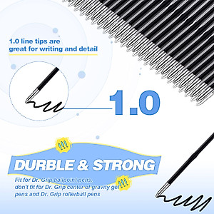 30 Pieces Pen Refills Black Ink Pen Refills Ballpoint Pen Refill 1.0 mm Replacement Ink Refill Bulk for Retractable Pens Office School Supplies, Medium Point (Black)