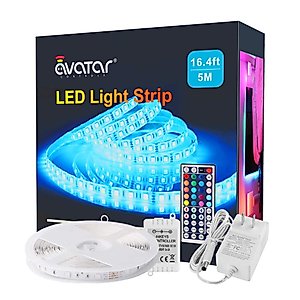 Led Strip Light, 44 keys IR remote DC12V 16.4ft Dimmable Warm Cool White RGB 5050 Color Changing Led Tape Kit Christmas Lights for Bedroom, Cupboard, Wine Cabinet, Xmas, Gift, Staircase