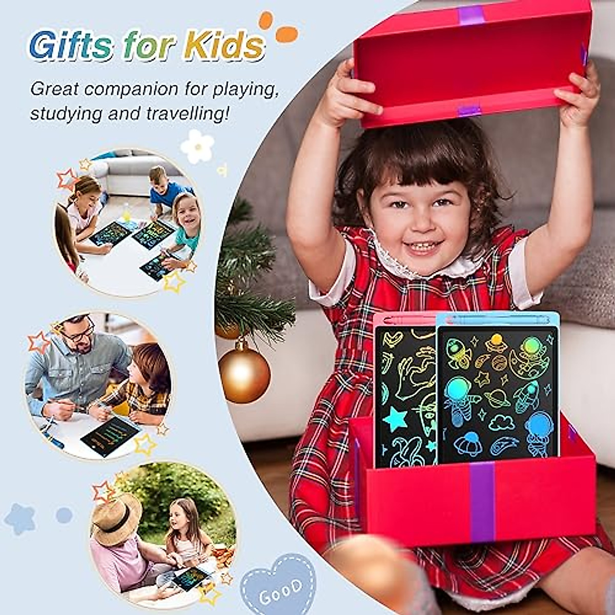 2 Pack LCD Writing Tablet, Electronic Drawing Writing Board, Erasable Drawing Doodle Board, Doodle Pad Toys for Kids Adults Learning & Education, 8.5IN(Blue+Pink)