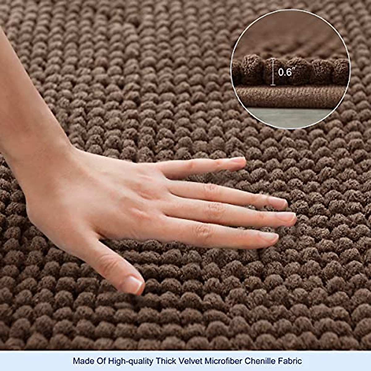subrtex Bathroom Rugs Chenille Bath Rug Soft Short Plush Bath Mat Soft Shower Mat Water Absorbent Shower Mat Quick Dry Machine Washable(Brown,20" x 32")
