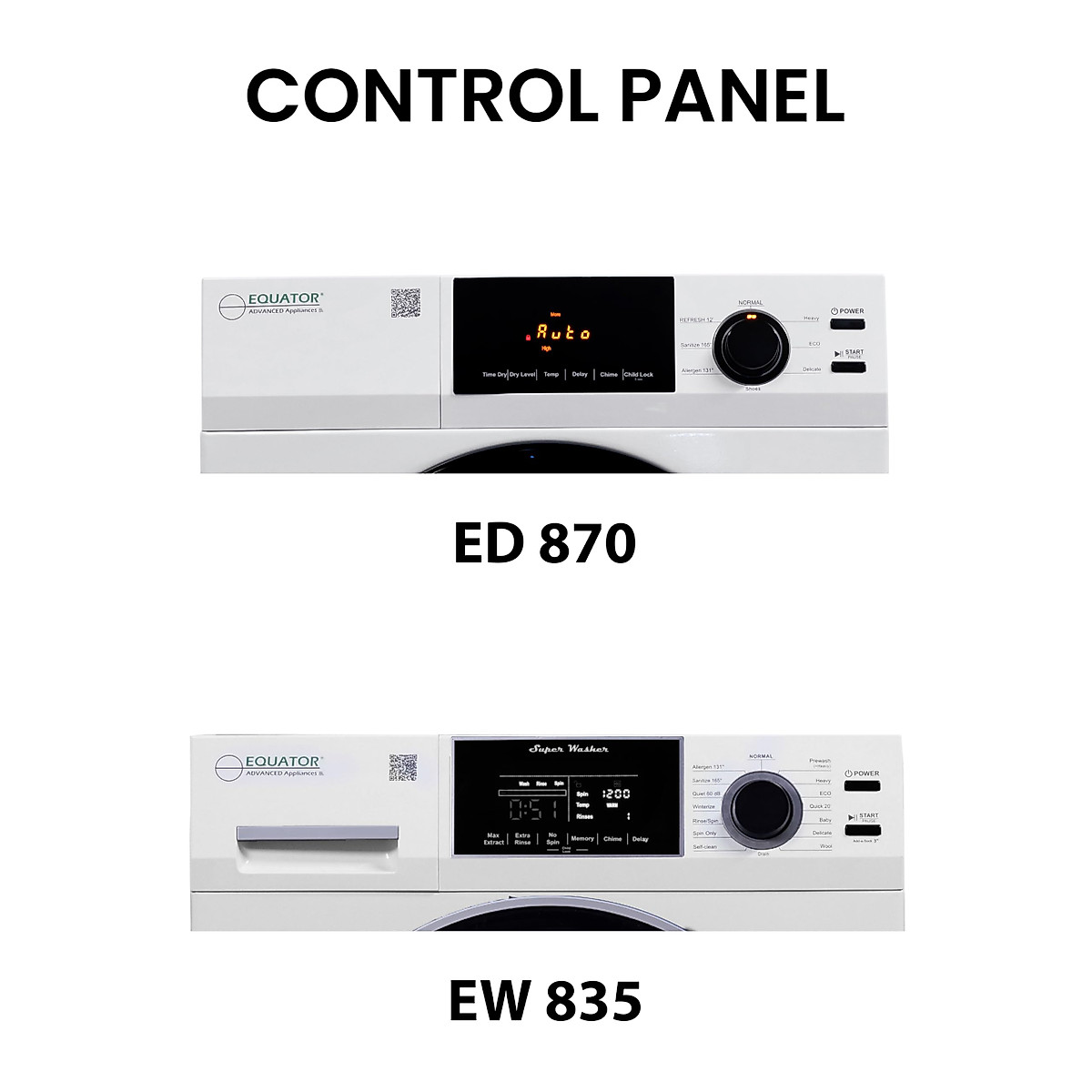 Equator Deluxe Laundry Set Digital Washer 1.9cf 110V+ Vented Dryer 4cf 110V (Side by Side)