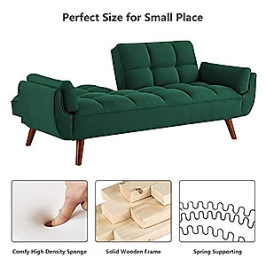 Betoko Convertible Futon Sofa Bed Sleeper Twin Size, Modern Reclining Linen Split Back Sofa Couch with Pillow Top Arm for Compact Living Room,Apartment (Green),(PTARMFUTON)
