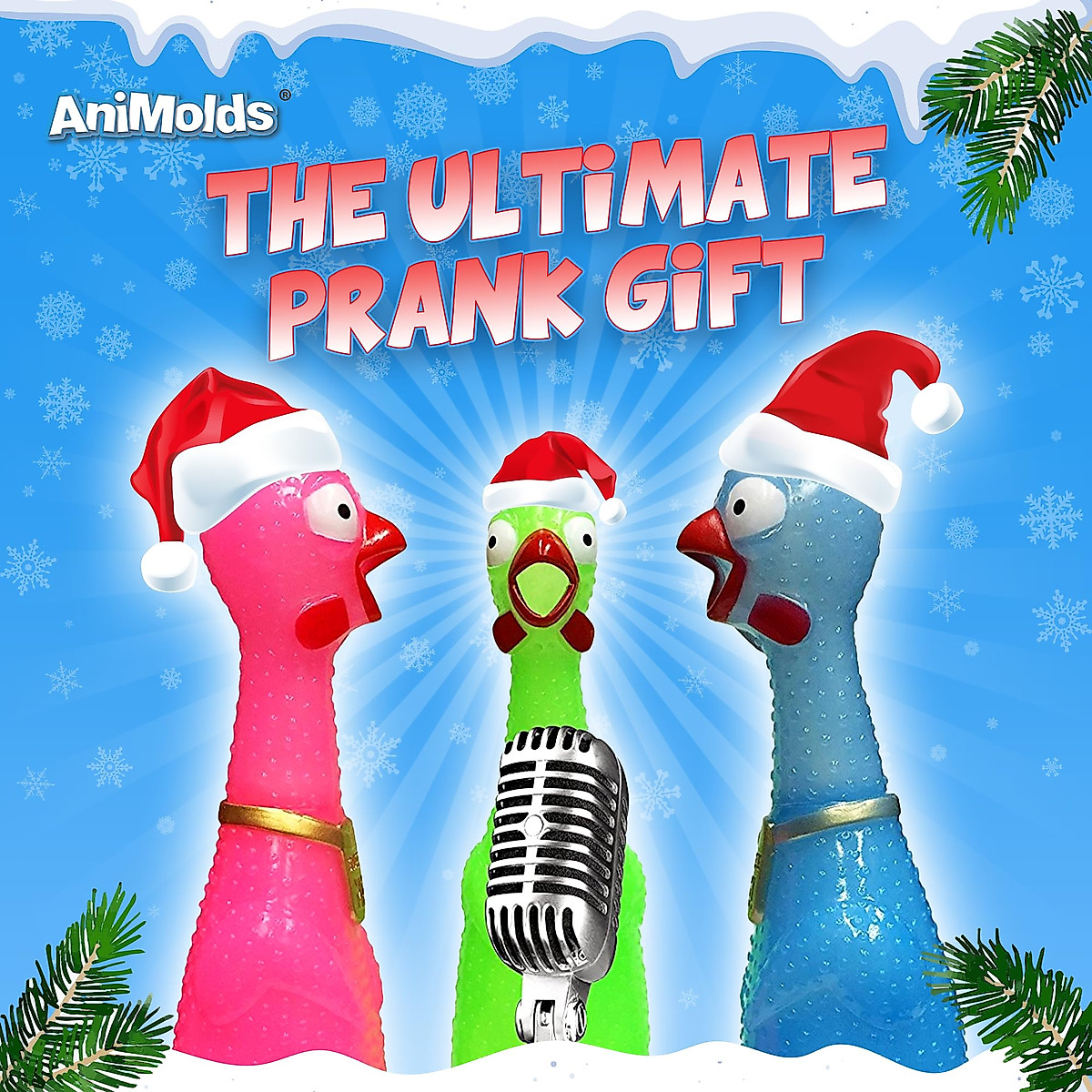 Animolds Tie-Dye Squeeze Me Rubber Chicken Toy | Screaming Rubber Chickens for Kids | Novelty Squeaky Toy Chicken (6 Pack Solid)