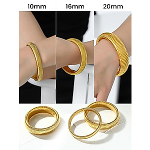 KeyStyle Gold Bangles for Women Thin Stretch Bracelets, High Polished Snake Link Flexible Bangle Bracelet (10mm wide)