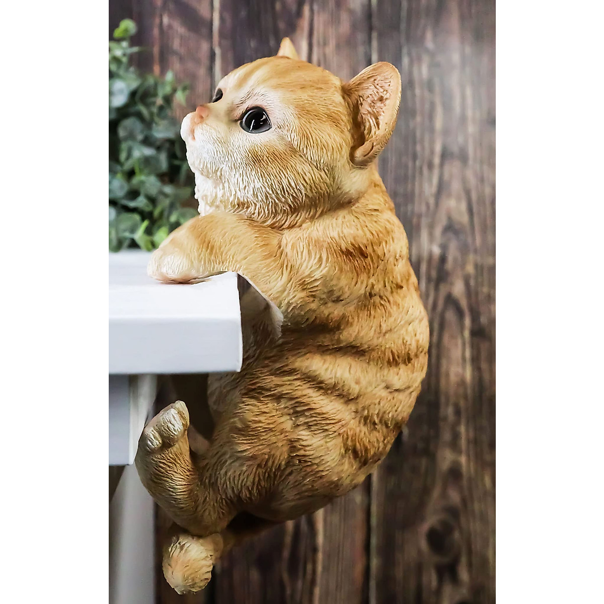 Ebros Lifelike Pot Pal Hanging Orange Tabby Cat Statue 8" Tall with Glass Eyes Hand Painted Realistic Feline Cat Decor Figurine Cats Kittens Kitties Animal Pet Sculpture Garden Patio Decorative