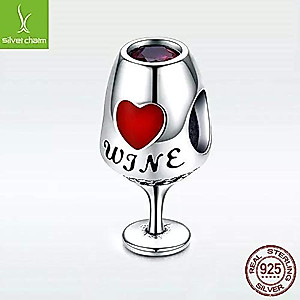 ABAOLA Cup Charm 925 Sterling Silver Charm Beads fit Pandora Bracelet & Necklace （3mm） (Red Heart & Wine Cup)