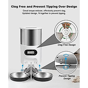 SLDPET Cat Feeder Automatic for 2 Cats 304 Stainless Steel Timed Cat Food Dispenser for Cats & Small Dog 4.5L with 2-Way Splitter with APP Control,10s Voice Recorder, Dual Power Supply