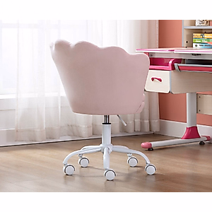 DM Furniture Adjustable Kids Desk Chair Cute Reading Computer Chair for Students Modern Upholstered Velvet Swivel Rolling Armchair for Girls Bedroom, Seashell Back (Light Pink)