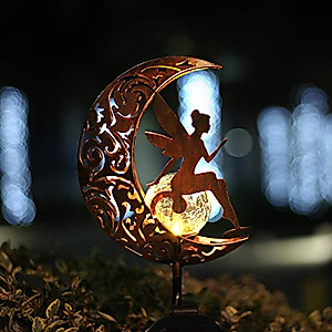 YJFWAL Garden Solar Lights Pathway Stake Lights Moon Fairy Glass Globe with Angel Decor, Outdoor Decorative Lights Waterproof for Walkway, Yard, Lawn, Patio or Courtyard Halloween Decor(Warm White)
