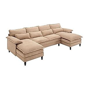 Eafurn Symmetrical Modular Sectional Sofa with Chaise Lounge, 6 Seater Fabric Upholstered Cloud Couch, U Shaped Oversized Sleeper Sofa&Couches with Thicked Cushion & Detackable Backrest Living Room