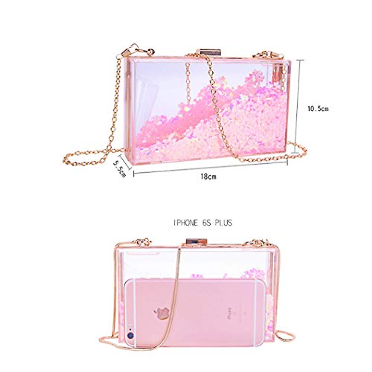JeVenis Womens Transparent Sequins Chain Clutch Evening Handbag Party Cross-body Purse (Love Pink)